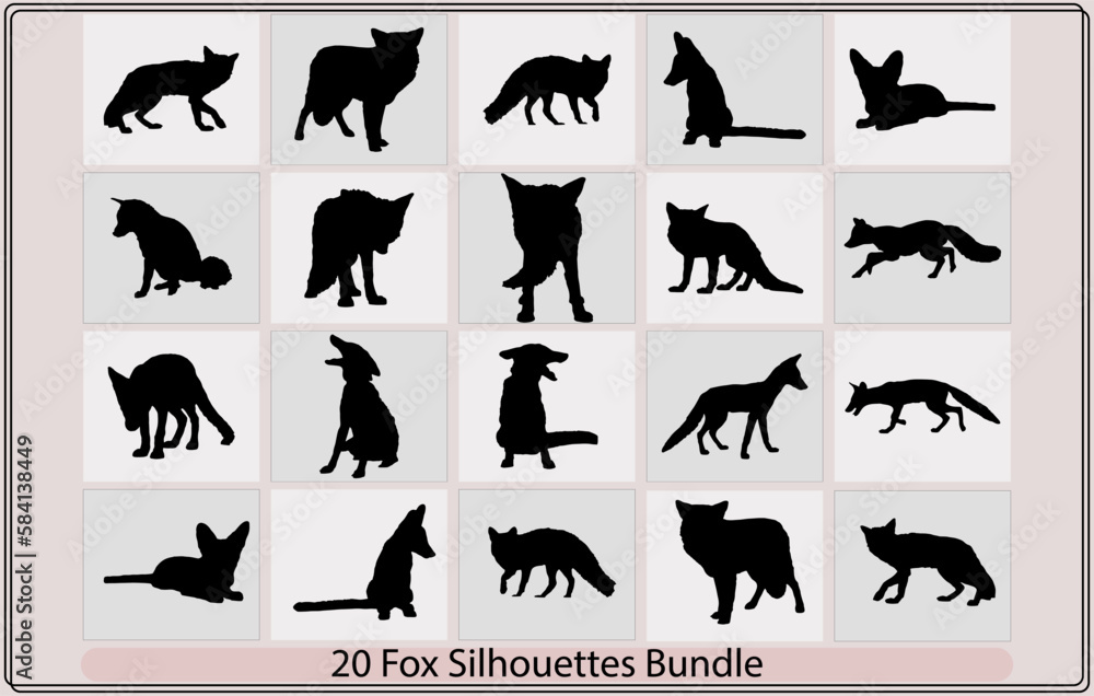 Fox silhouette,vector black silhouette of a fluffy Fox,Fox silhouette ...