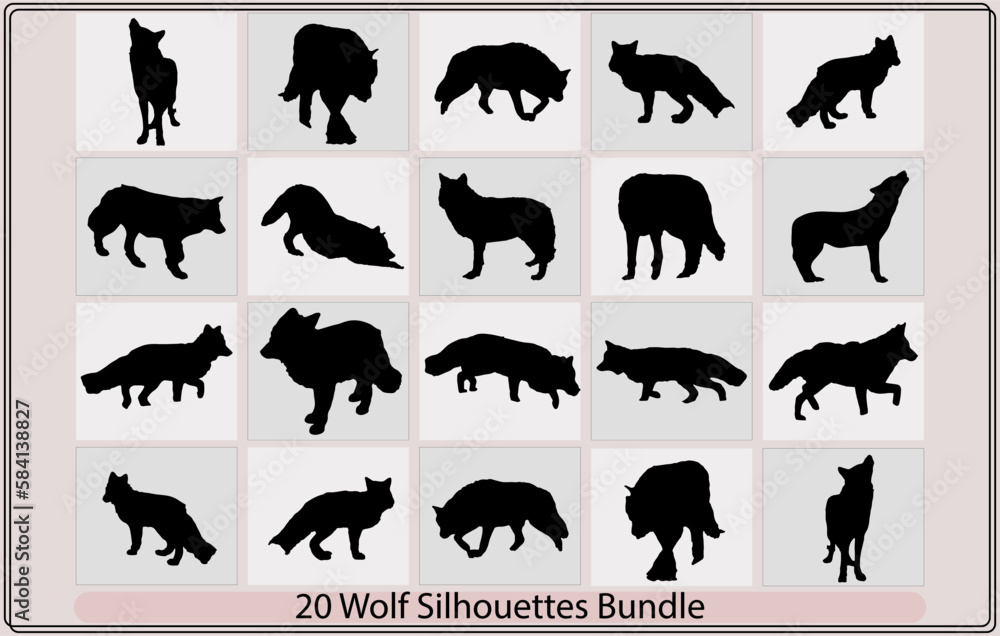 Set of wolf silhouettes,silhouette of wolf,Wolves Outline Collection ...