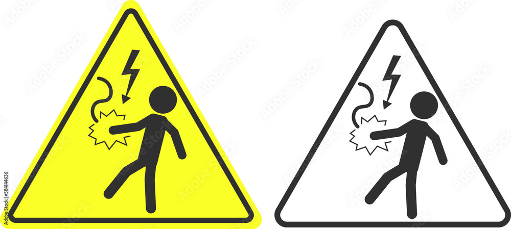 Bundle set of High voltage lightning triangle safety sign, black yellow ...