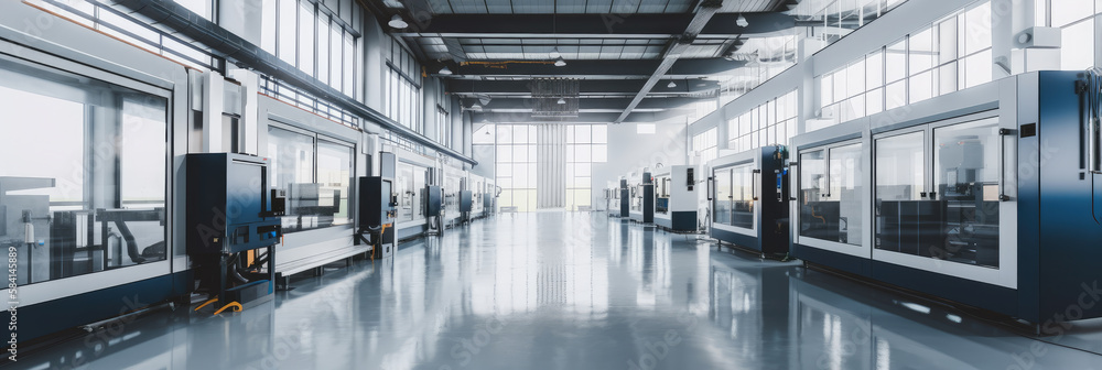 A modern clean and organized DX age production factory, with laser ...