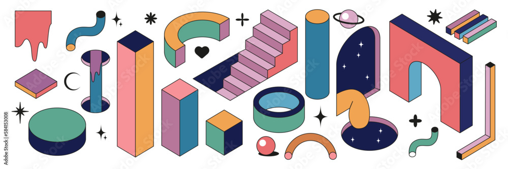 Set of abstract geometric shapes. Vector elements and signs in trendy ...