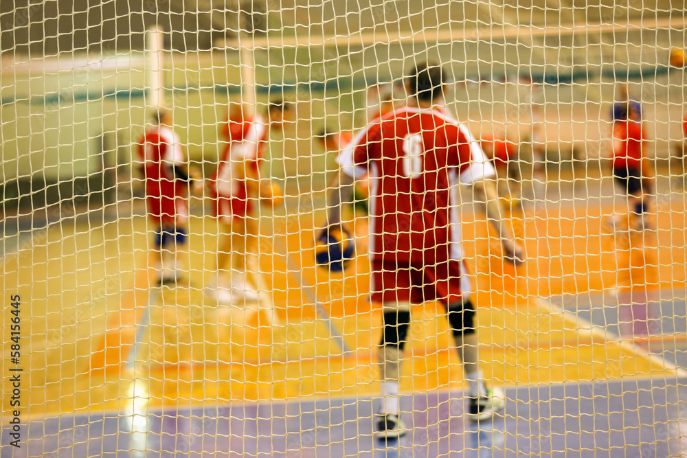 Blurry sports background. Net on the volleyball court, behind the net ...