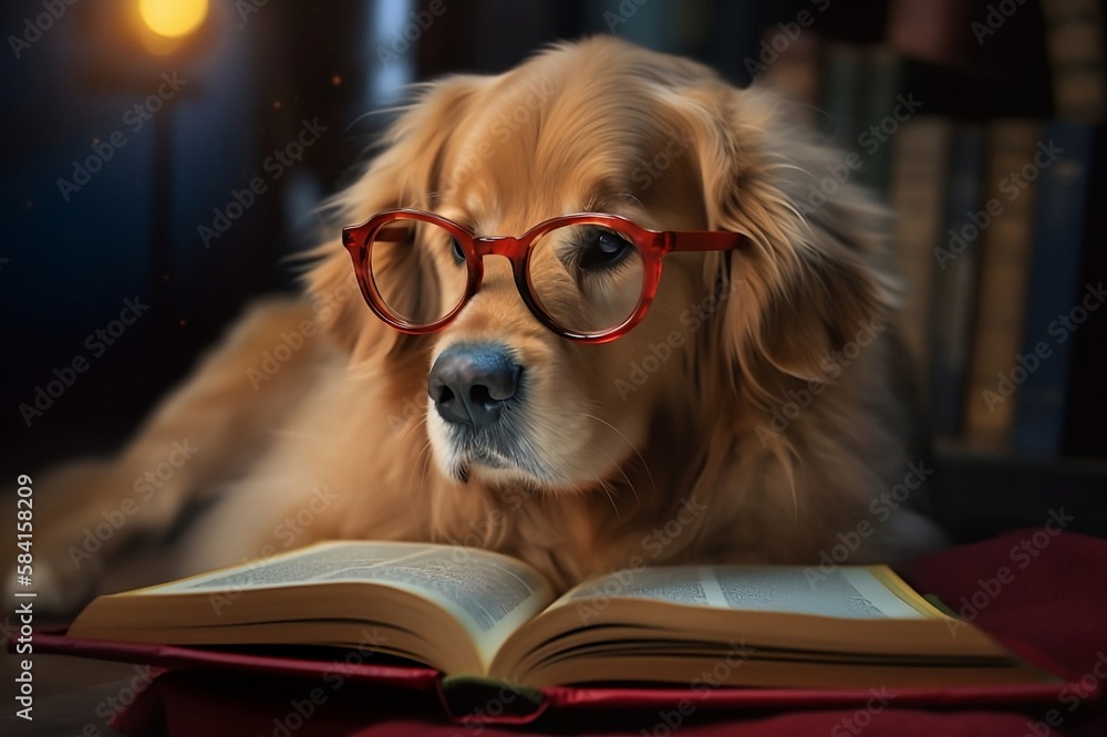 This hyper-realistic digital art features a fluffy golden retriever ...