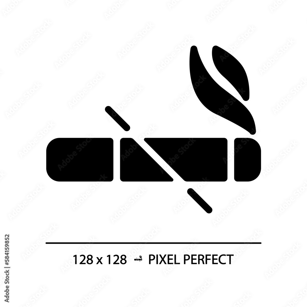 No smoking pixel perfect black glyph icon. Cigarettes ban sign ...