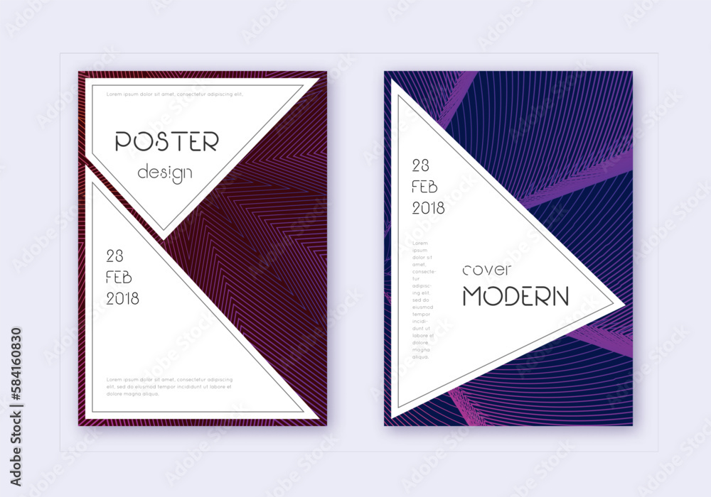 Stylish cover design template set. Violet abstract lines on dark ...