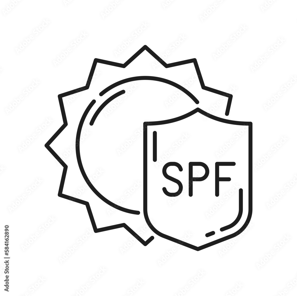 SPF shield isolated sun protection icon. Vector bright sun radiation ...