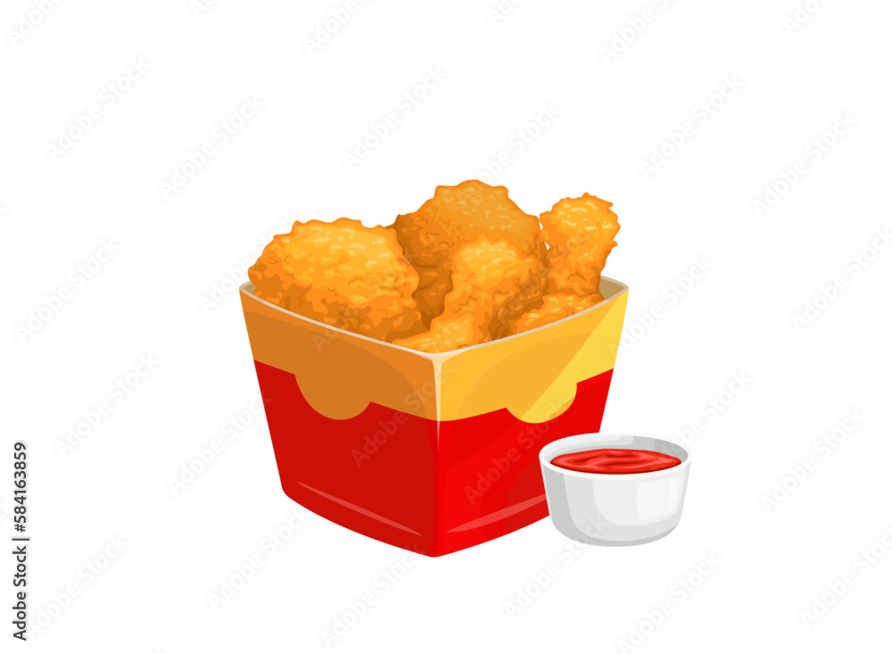 Cartoon fried chicken legs. Isolated vector carton box full of crispy ...