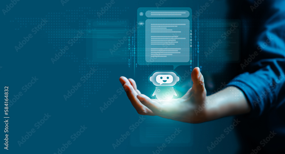 Digital chatbot is shown a virtual assistant on the internet ...