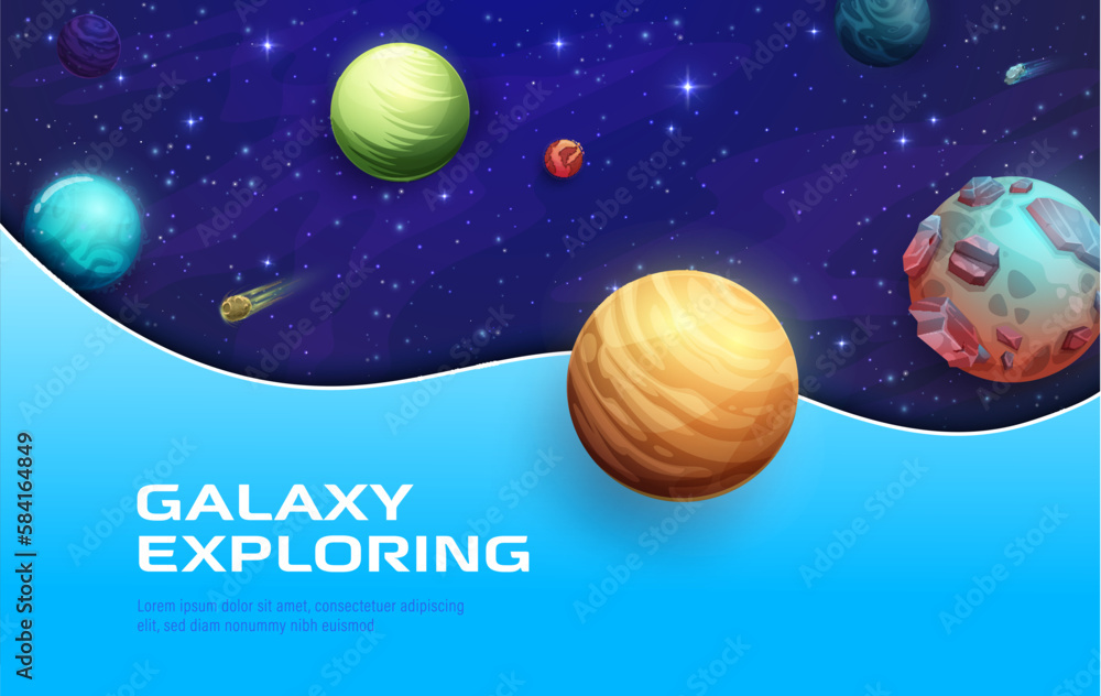 Space landing page with 3D galaxy planets, stars and starry universe ...
