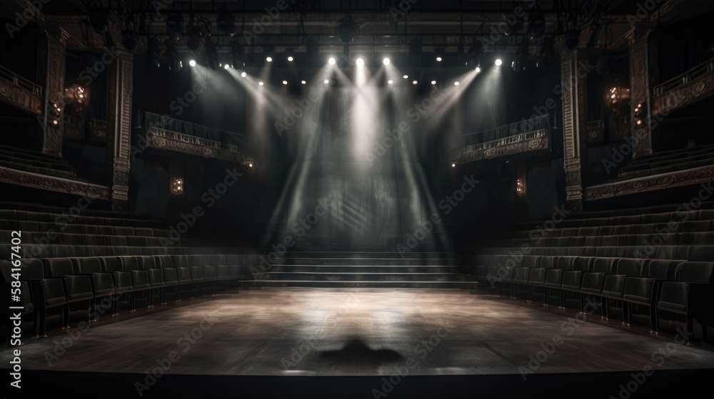 Empty Theatre Stage with Spotlights Illuminating the Darkness ...