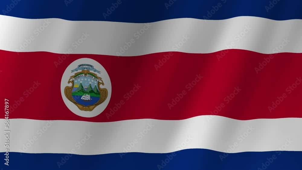 Animation of the flag of Costa Rica waving in the wind. Realistic ...