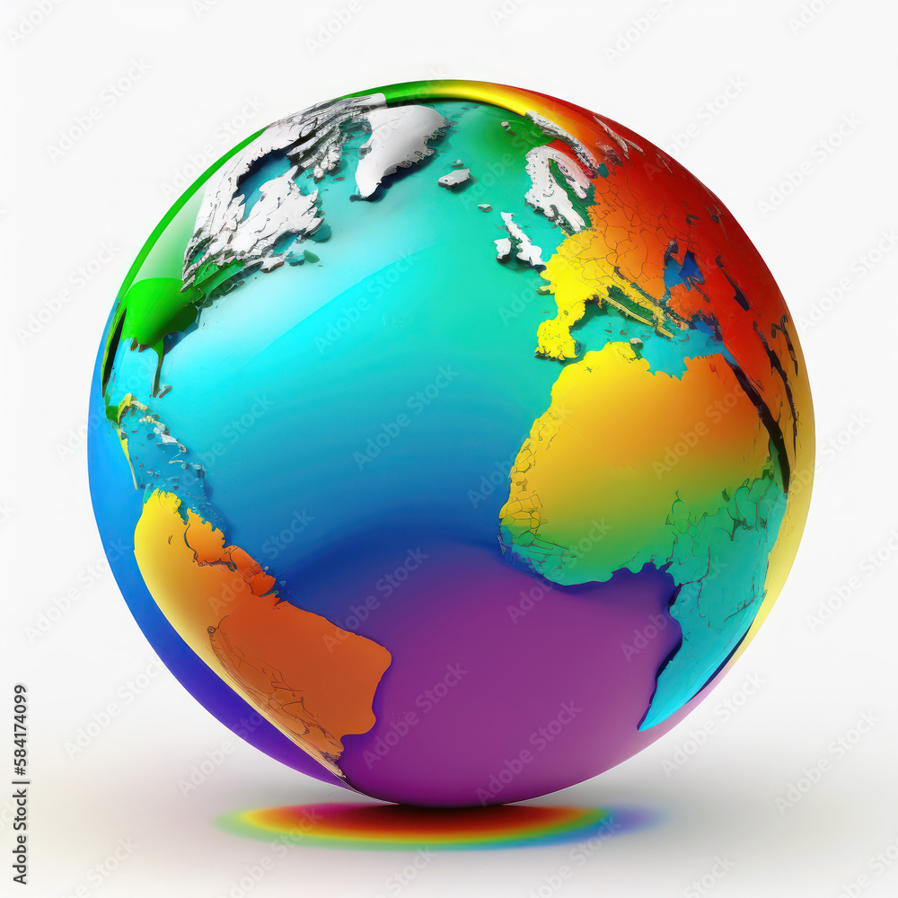 Rainbow colors Earth globe isolated on white. Gay Pride, diversity ...