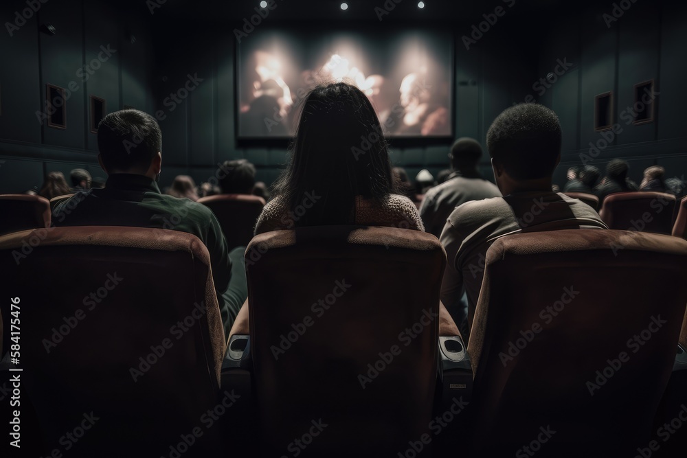 people watching a movie in a cinema, with some sitting comfortably in ...