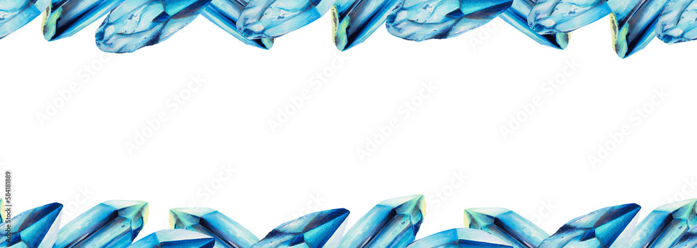 Watercolor seamless border with ice crystals. Hand painting clipart on ...