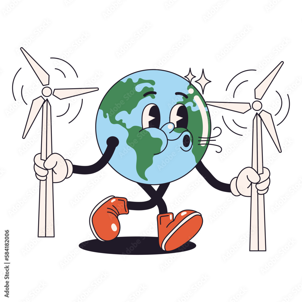 Stickers in trendy retro cartoon style. Earth Day concept. World ...