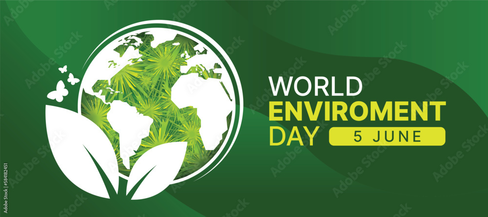 World Environment Day - White circle world globe, leaf and butterfly ...