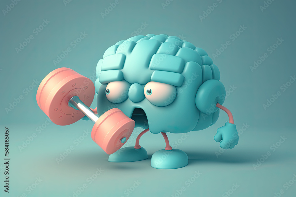 Human brain lifting a heavy dumbbell. Mind training concept, generative ...