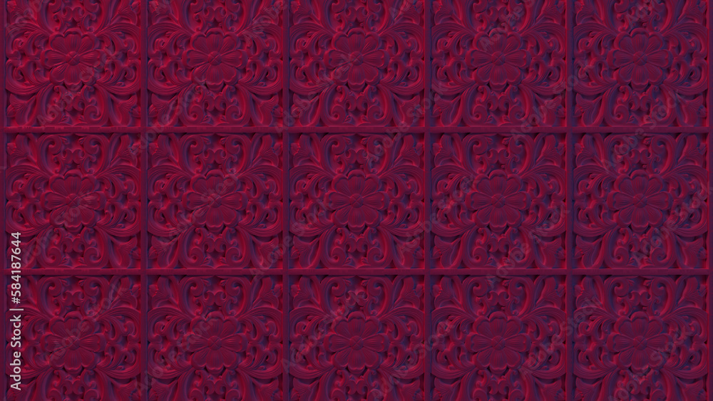 Pink and Purple 3D Rococo Pattern Background. Classical Vibrant Ornate ...