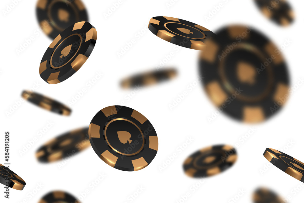 Black gold casino chips falling seamless pattern isolated on ...