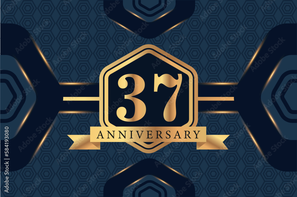 37th year anniversary celebration luxury golden logo vector design with ...
