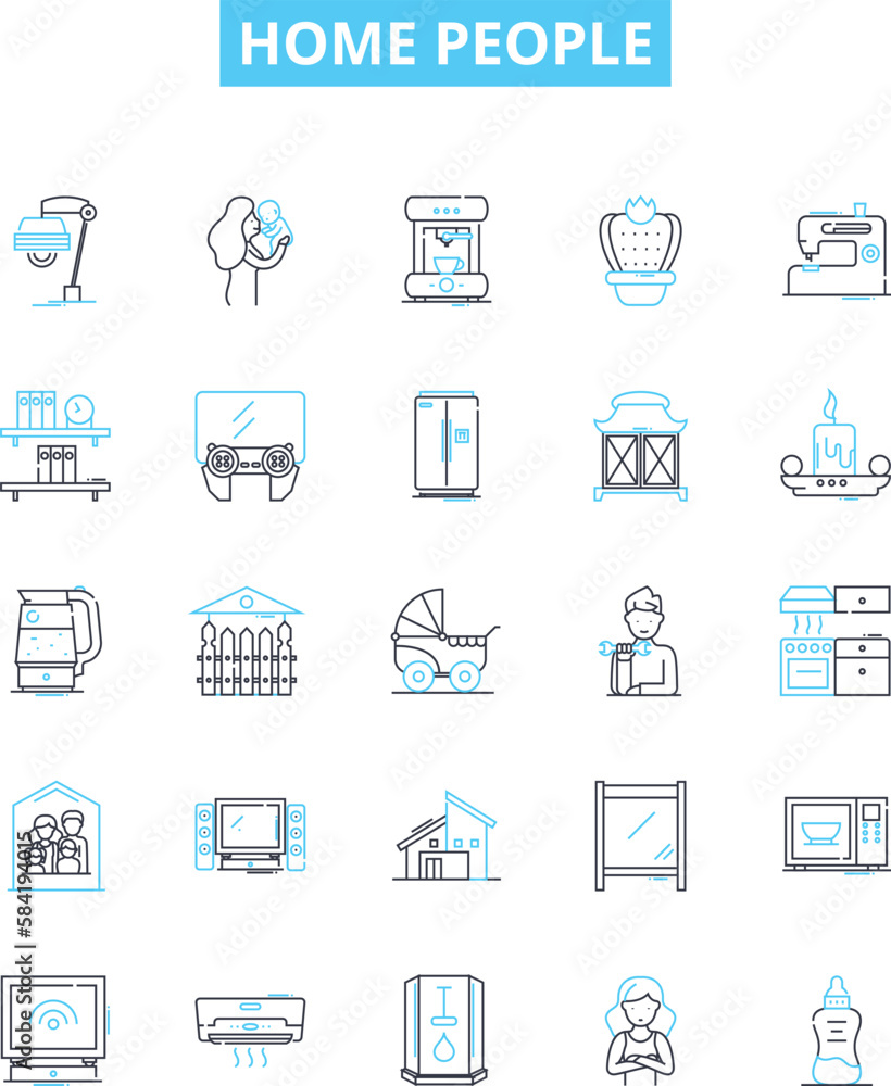 Home people vector line icons set. Homeowners, Dwellers, Residents ...