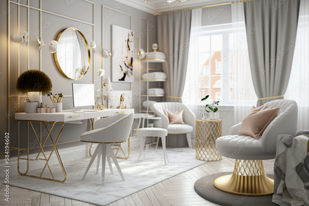 Modern interior of the female beauty salon. Super photo realistic ...