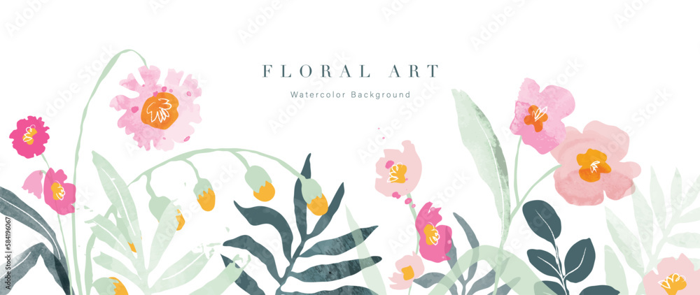 Abstract floral background vector. Spring plant watercolor hand drawn ...