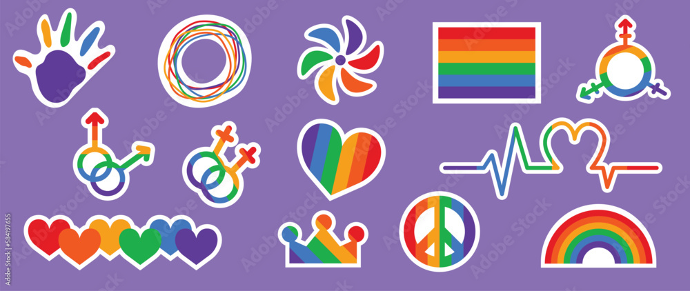 Happy Pride LGBTQ element set. LGBTQ community symbols with rainbow ...