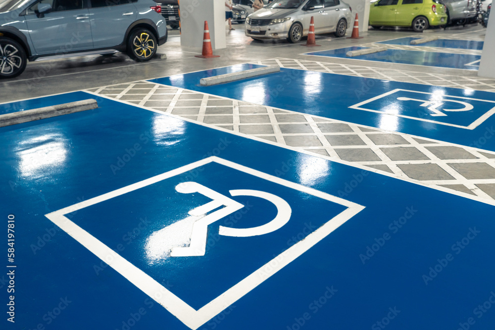 Car parking lot reserved for handicapped driver in supermarket or ...