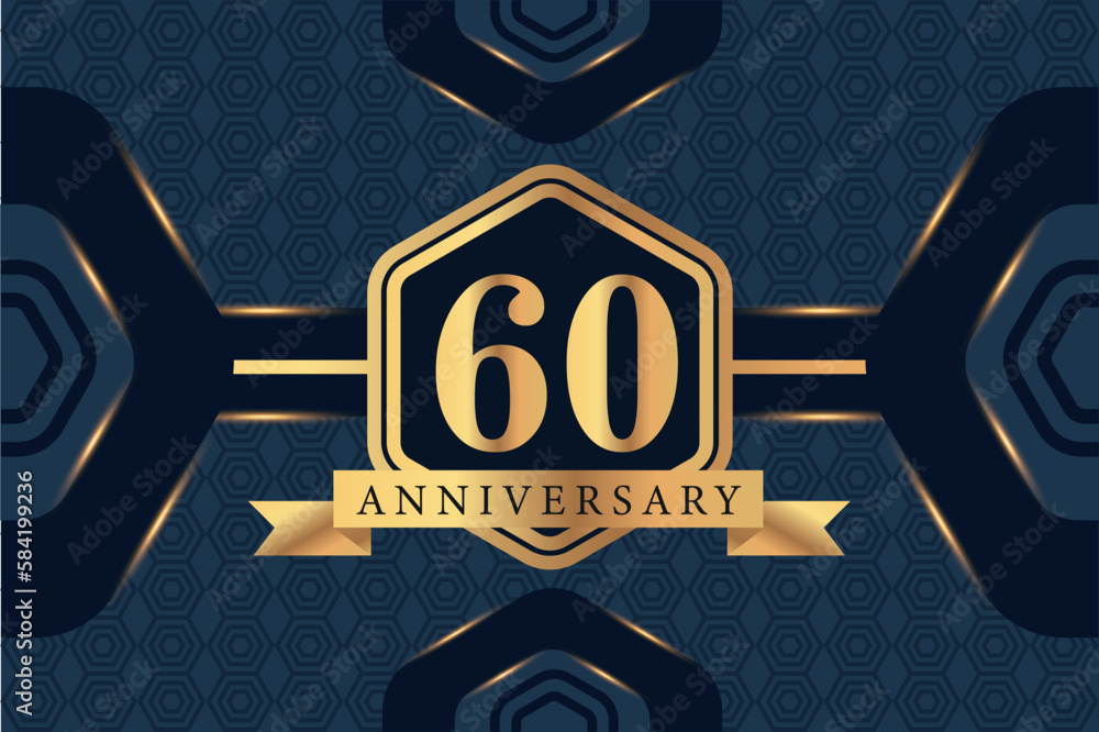 60th year anniversary celebration luxury golden logo vector design with ...