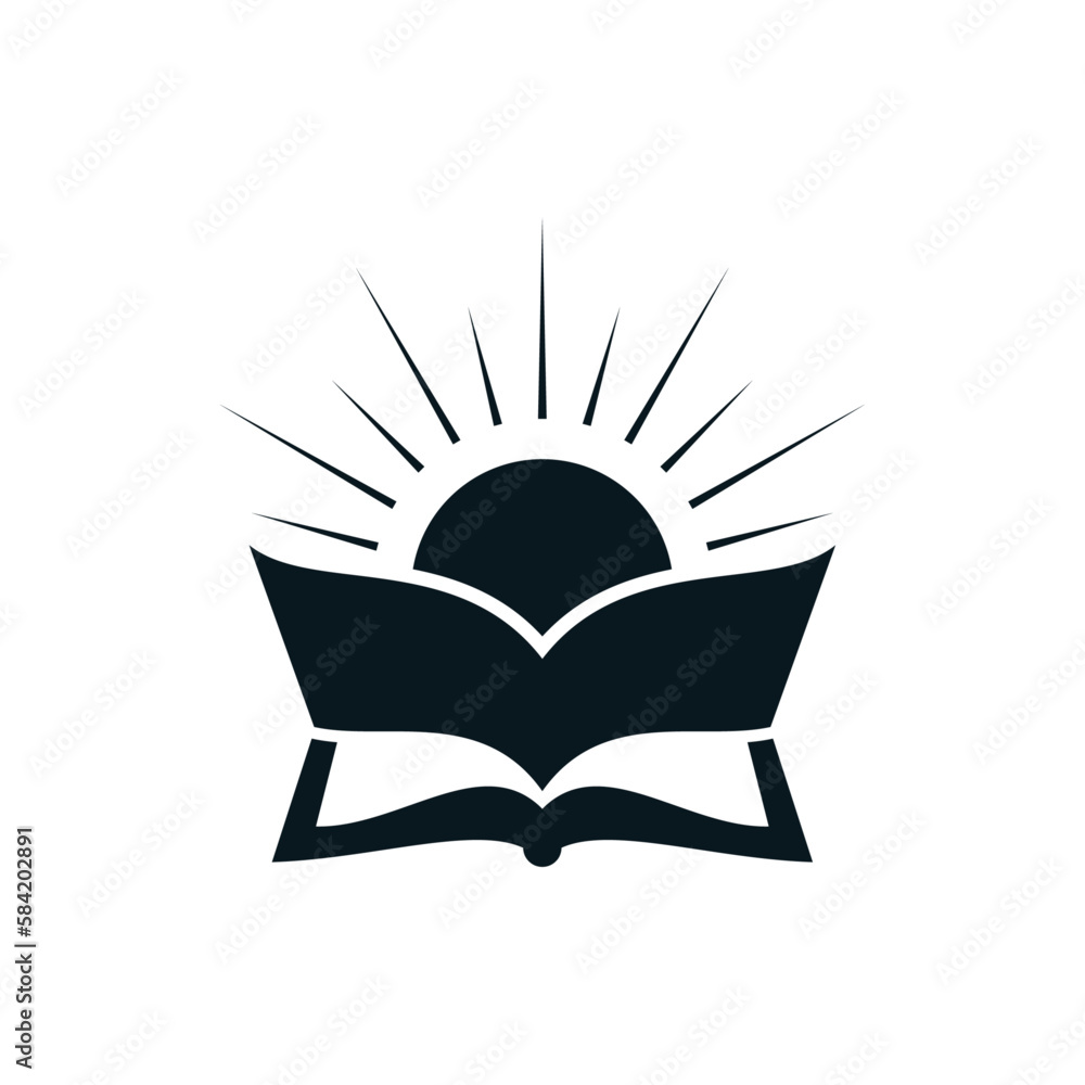 sun and book combination logo icon design for , education, knowledge ...