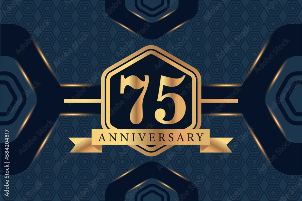 75th year anniversary celebration luxury golden logo vector design with ...