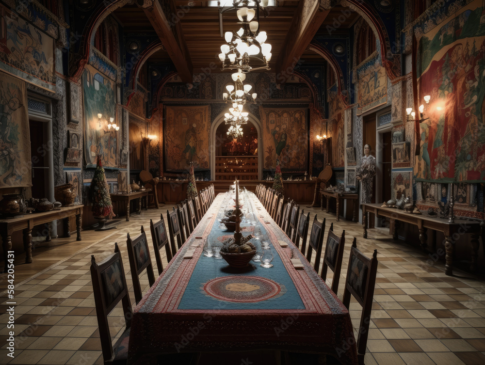 Opulent feast hall in a medieval RPG setting. (Generative AI) Stock ...