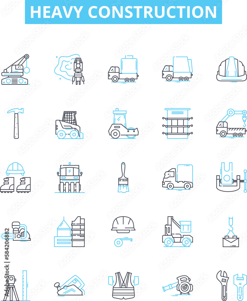 Heavy construction vector line icons set. Heavy, Construction ...
