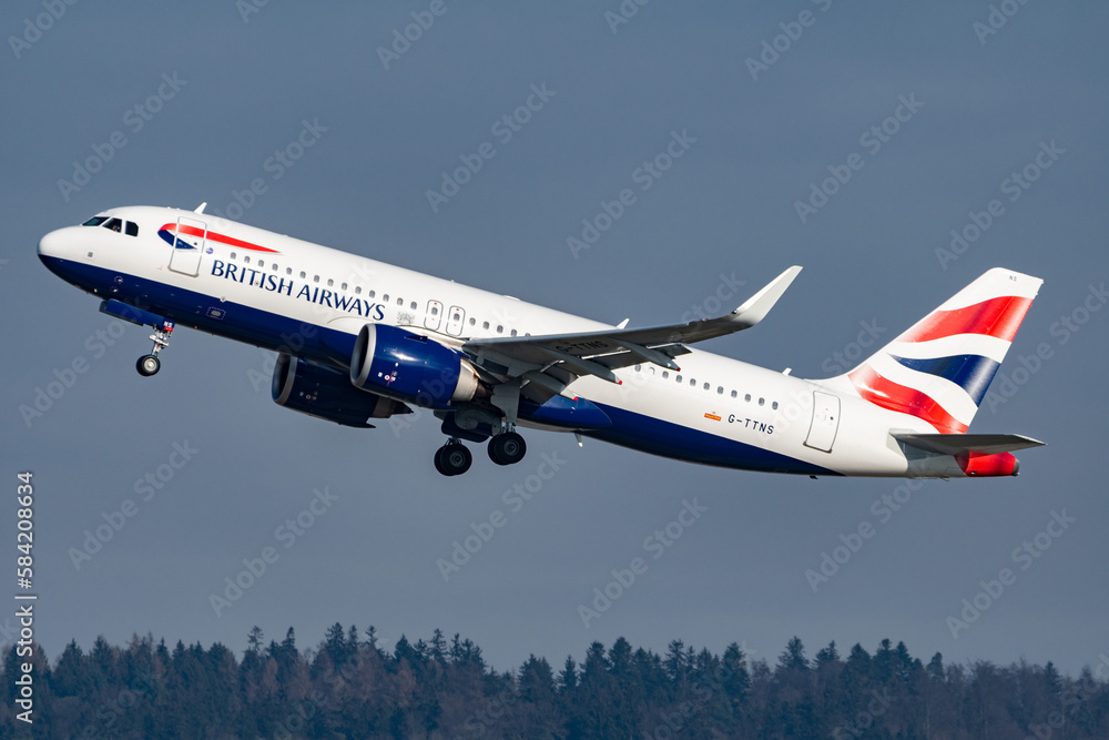 British airways Airbus A320-251N jet in Zurich in Switzerland 20.1.2023 ...