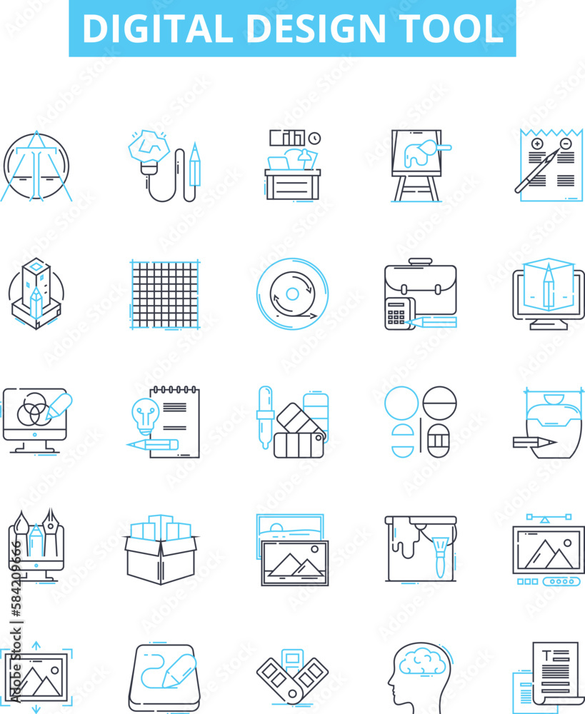 Digital design tool vector line icons set. Digital, Design, Tool ...