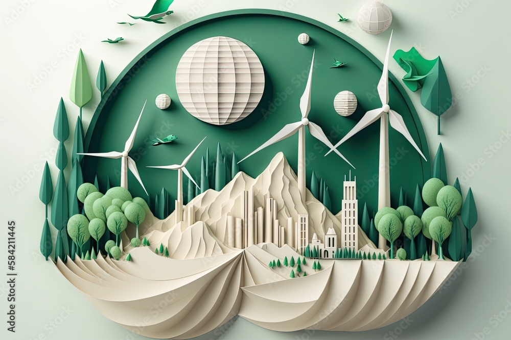 Eco friendly city concept in a beautiful paper cut style design. Green ...