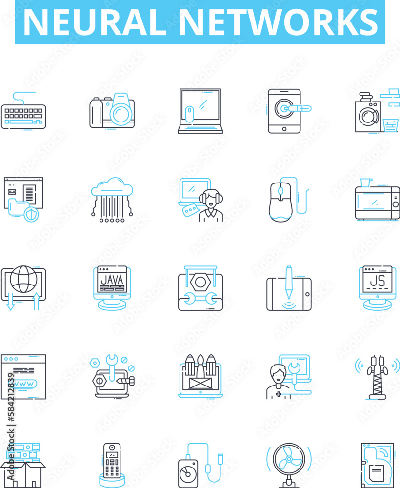 Neural networks vector line icons set. Neurons, Networks, Learning, AI ...