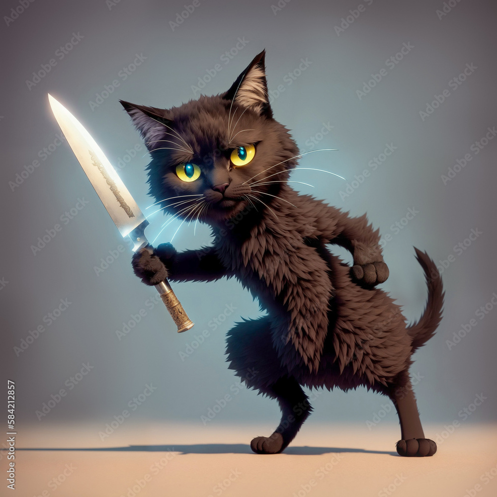 black cat with a big knife created with Generative AI technology Stock Illustration | Adobe Stock