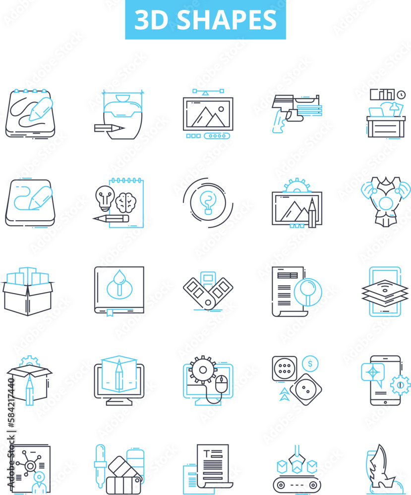 3d shapes vector line icons set. Polyhedron, cube, pyramid, cuboid ...