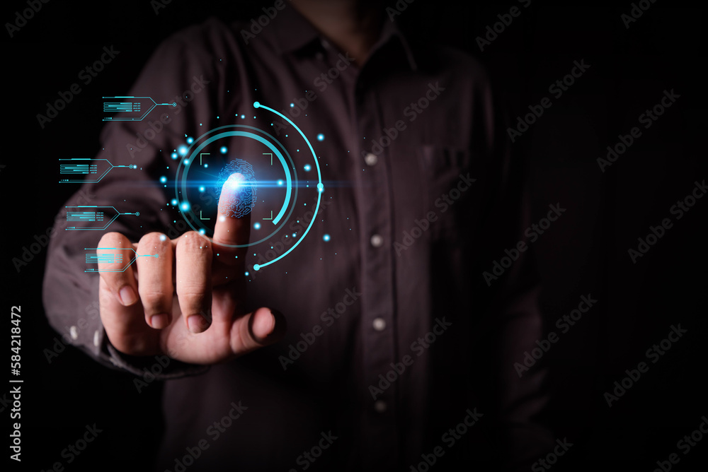 hand point on futuristic digital processing of biometric identification ...