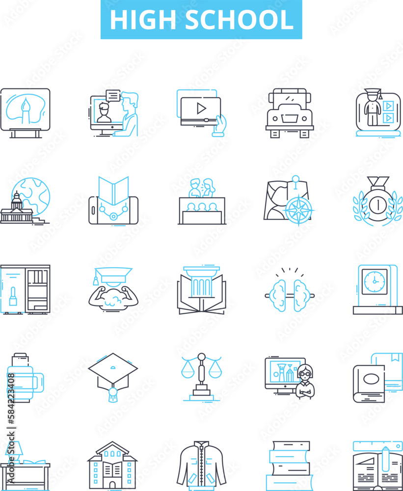 High school vector line icons set. High school, Education, Adolescence ...