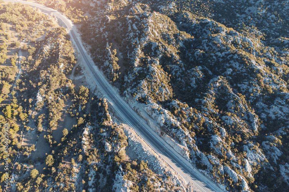 Aerial view of a scenic highway road at the dangerous and majestic ...