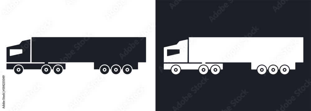 Tractor-trailer icon black and white isolated silhouette. Big tonnage ...