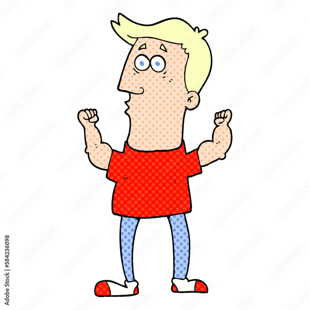 cartoon surprised man flexing biceps Stock Illustration | Adobe Stock