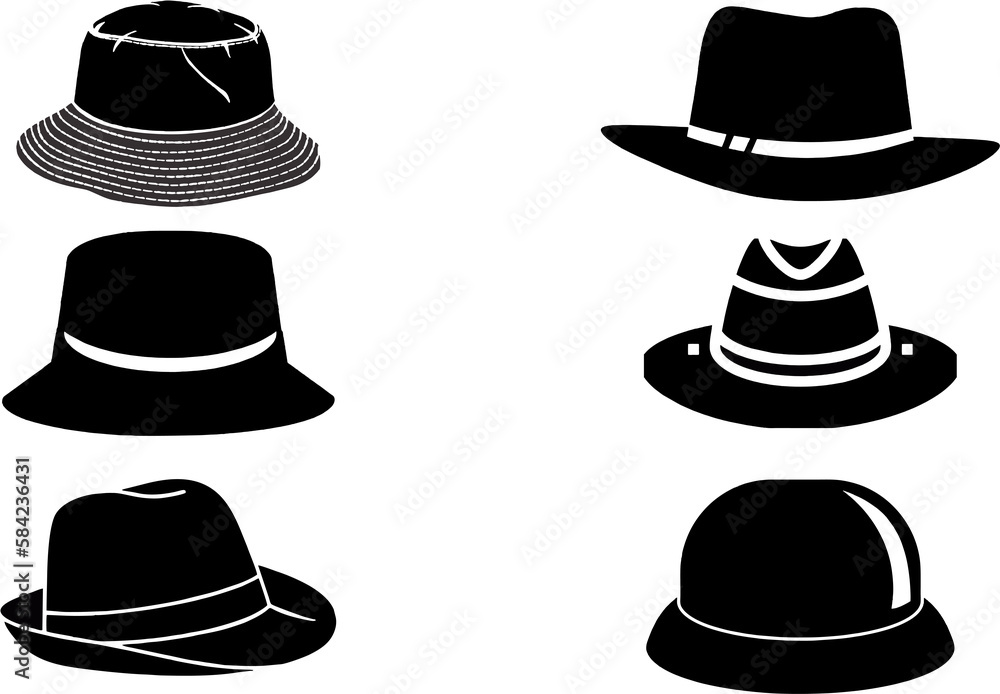 Multiple style Vintage hats icons on white background. Modern day wear ...