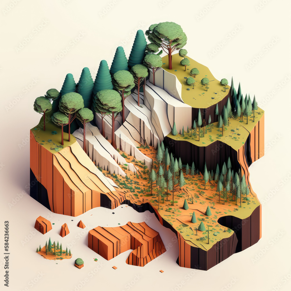 Isometric Forest, Deforestation, illustration for Earth Day generative ...