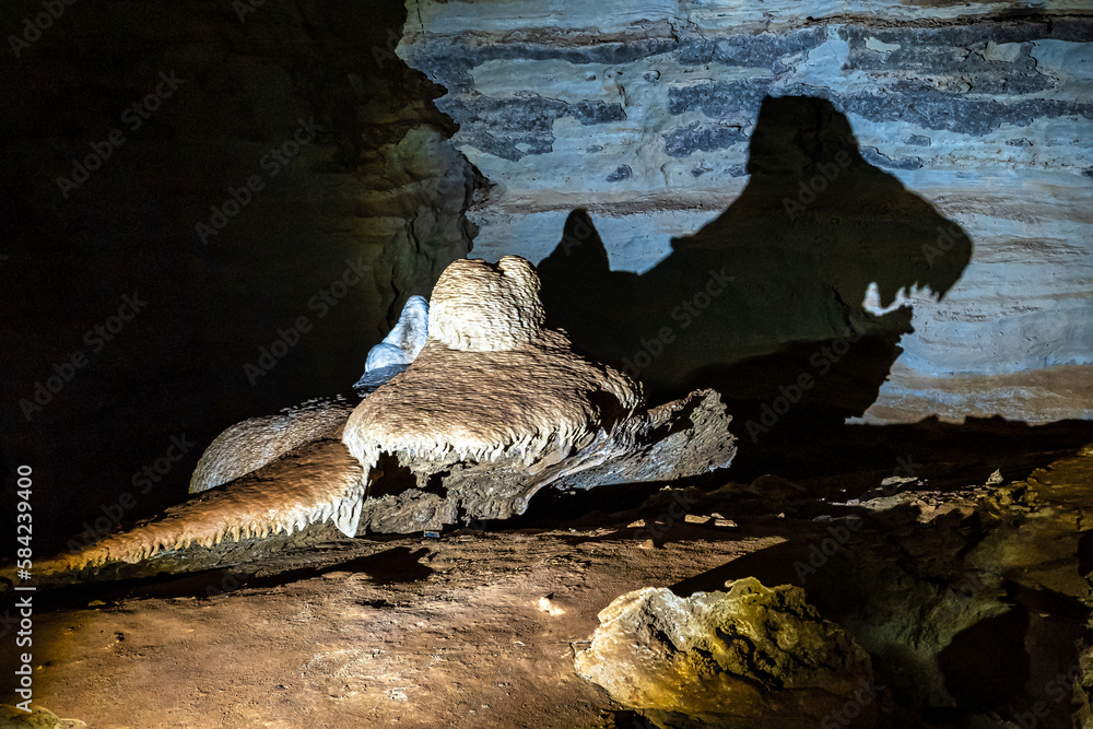 Limestone cave of stalactite and stalagmite formations, Gruta da Lapa ...
