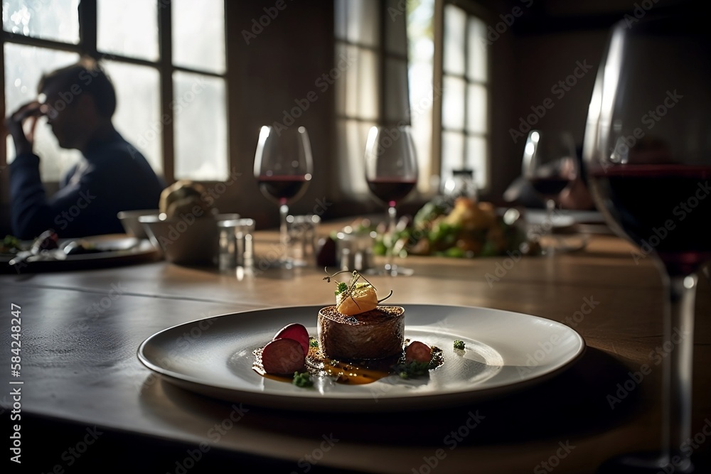 Michelin star quality high cuisine food dish in a very atmospheric ...