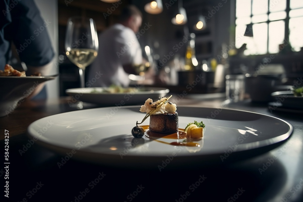 Michelin star quality high cuisine food dish in a very atmospheric ...